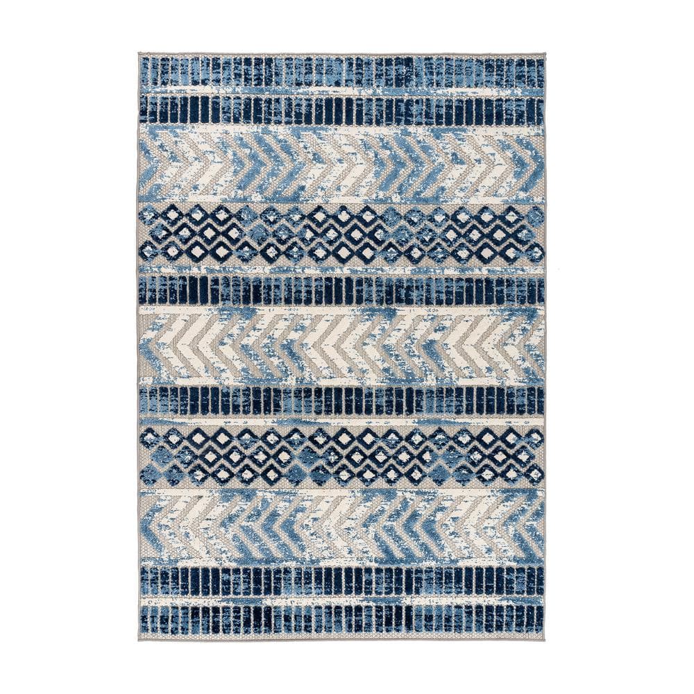 World Rug Gallery Navy 7 ft. 10 in. x 10 ft. Distressed Geometric ...