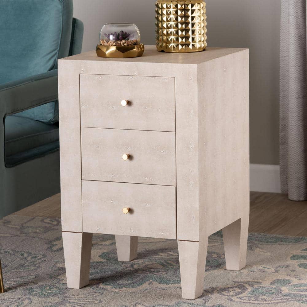 Baxton Studio Leyna 17.9 in. Beige/Brass Square Faux Shagreen End Table ...