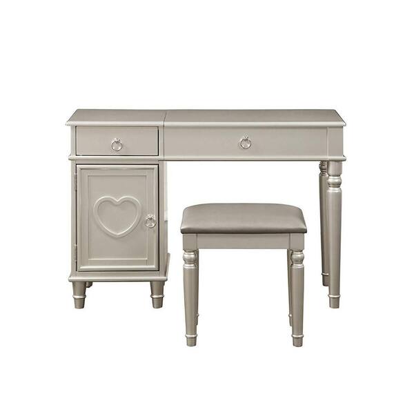 Benjara Seraph 2-Piece Silver Vanity Set with Drawer and Cabinet ...