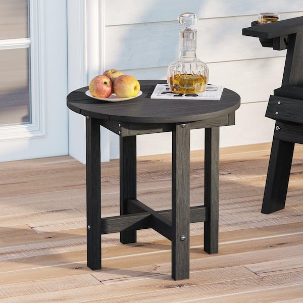 Sonkuki Black Plastic HDPE Round All-Weather Small Outdoor Side Table ...