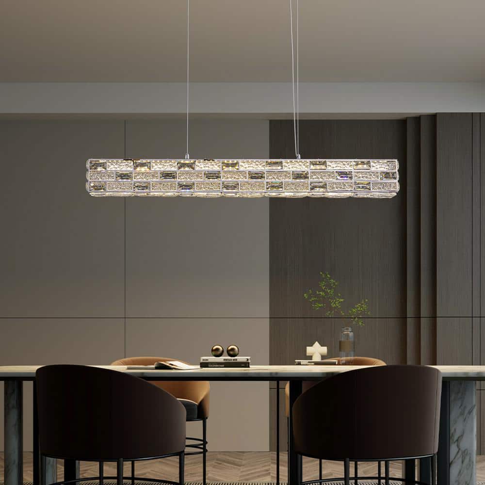 RICHARDERY 35.4 in. Modern 1-Light Integrated LED Chrome Crystal ...