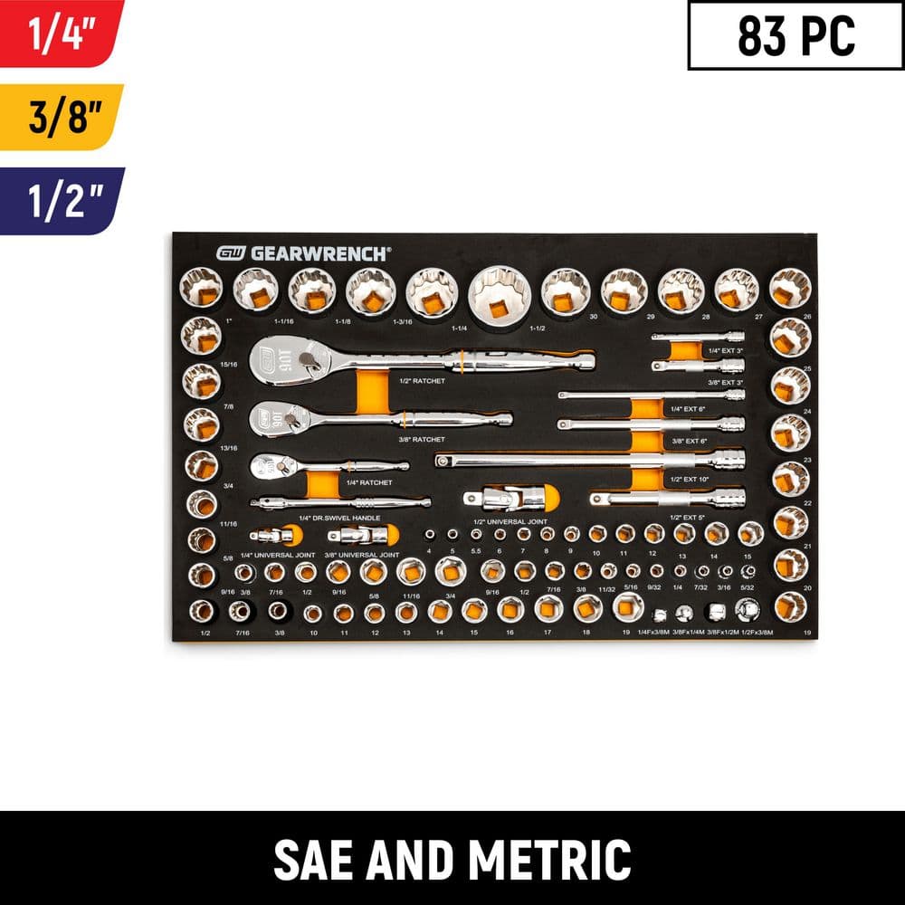 GEARWRENCH 1/4 in., 3/8 in., and 1/2 in. Drive 90T SAE/MM Mechanics ...