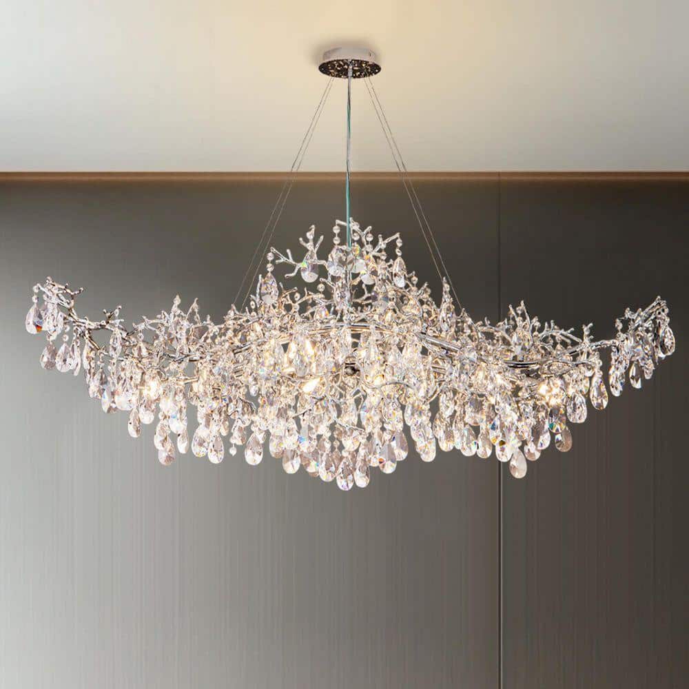 Gleam Flare 47.2 in. 14-Lights Silver Luxury Crystal Linear Chandelier ...