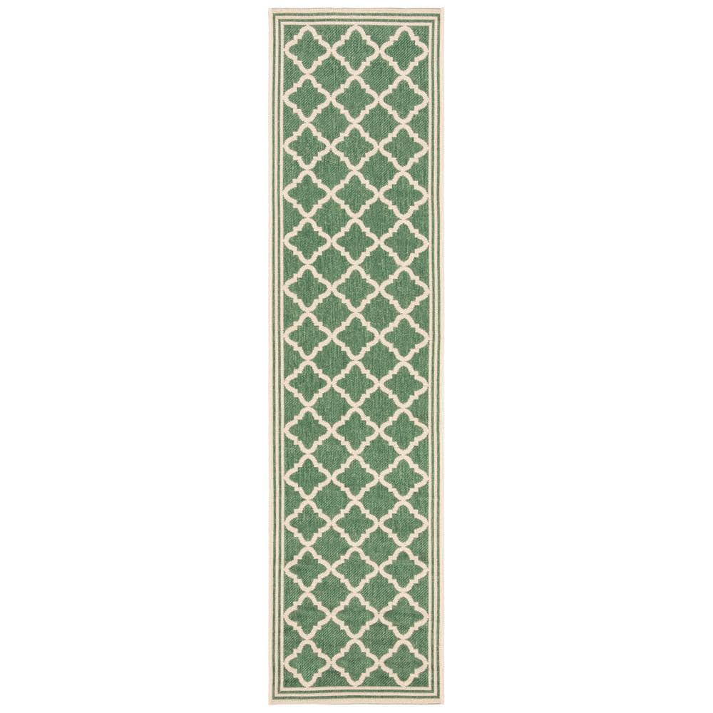 SAFAVIEH Beach House Green/Cream 2 ft. x 8 ft. Trellis Indoor/Outdoor ...