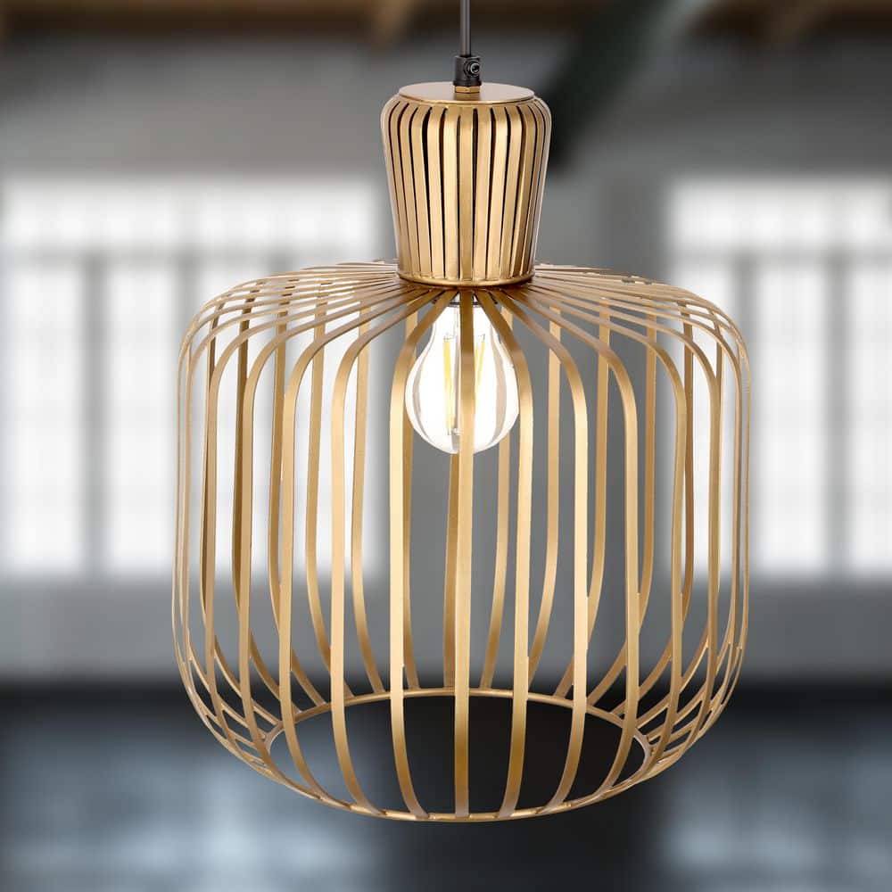 River of Goods Jamie 40-Watt 1-Light 11.75 in. Antique Brass Cage ...