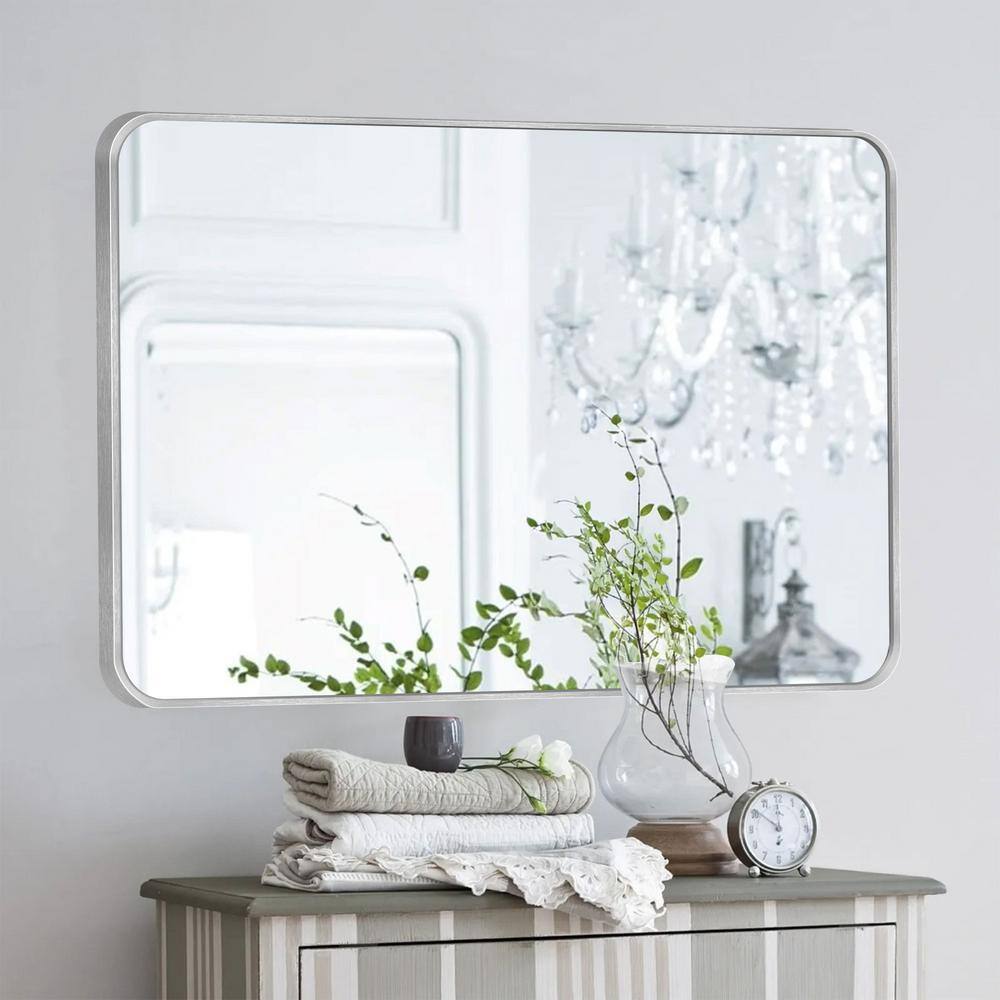 LuxHomez 24 in. W x 36 in. H Silver Vanity Rectangle Wall Mirror ...