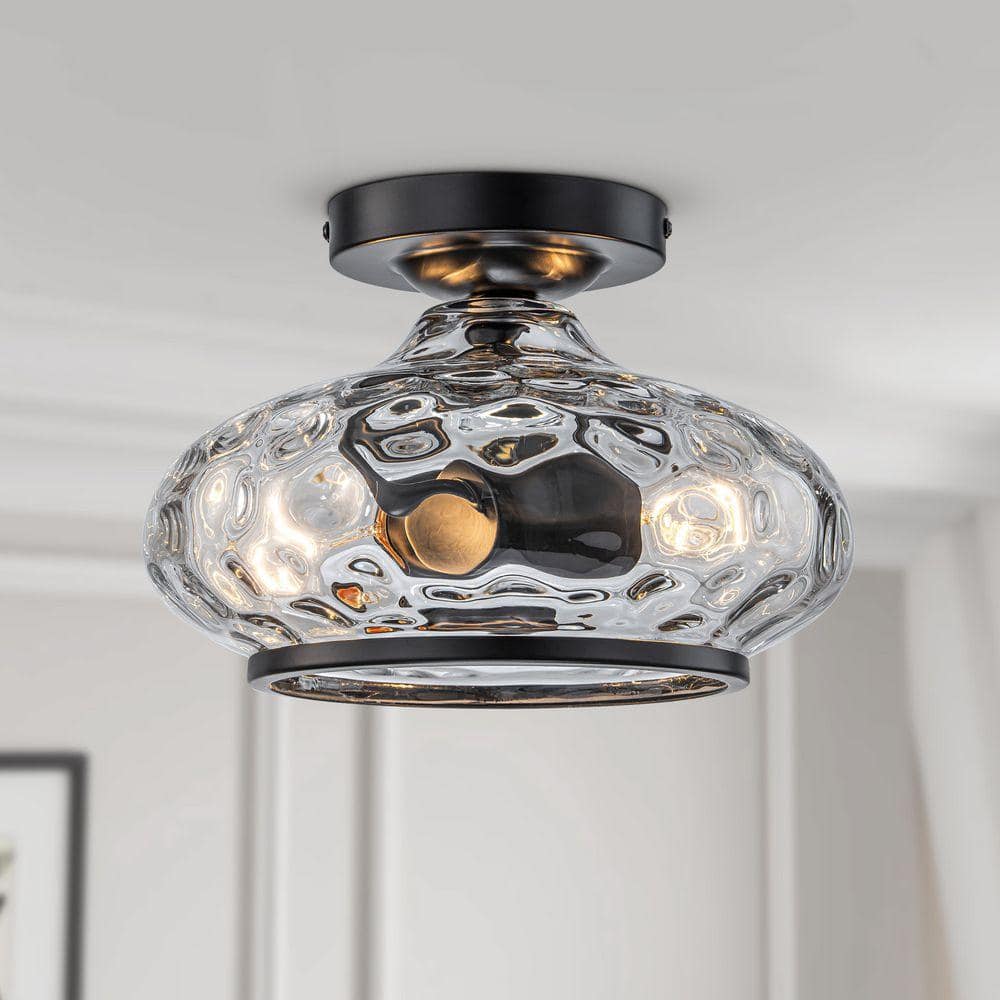 GoYeel 9.84 in. 2-Light Black Industrial Semi-Flush Mount Ceiling Light ...