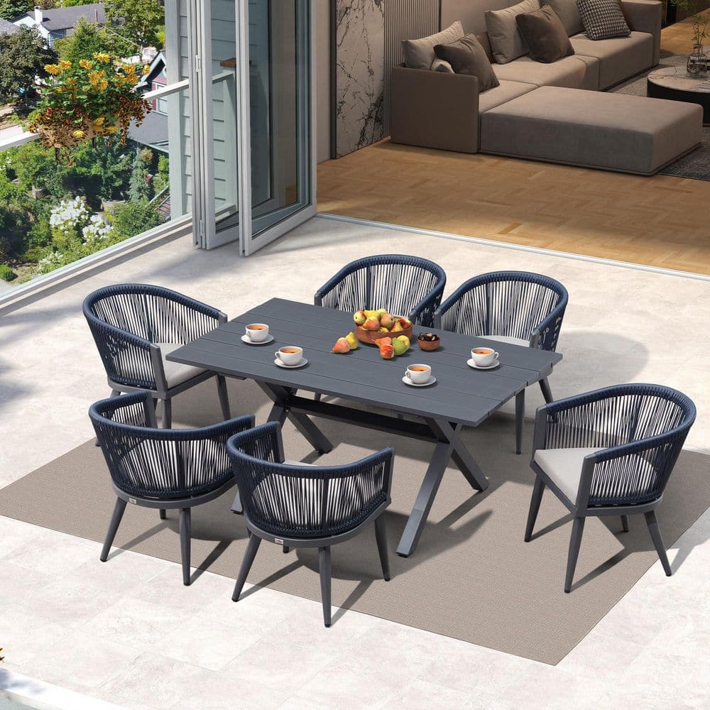 PURPLE LEAF 7-Piece Aluminum All-Weather Wicker Outdoor Dining Set with ...