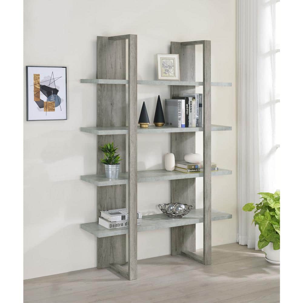 Coaster 70.75 in. Grey Driftwood and Cement Wood 4-Shelf Modern ...
