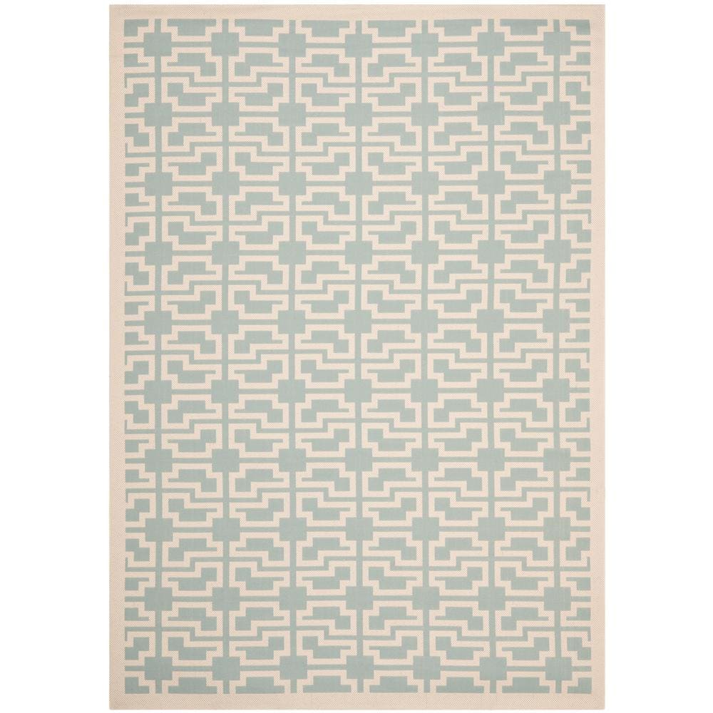 SAFAVIEH Courtyard Aqua/Beige 8 ft. x 11 ft. Border Indoor/Outdoor ...