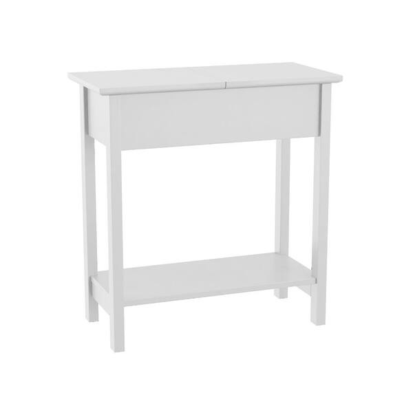 Lavish Home 24 in. White Hinged Flip-Top Side Table with Storage ...