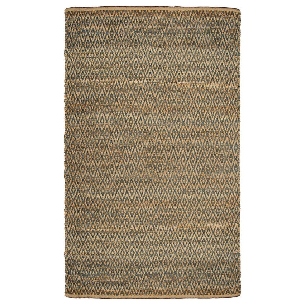 SUPERIOR Diamond Blue 3 ft. x 5 ft. Handwoven Reversible Jute Area Rug ...