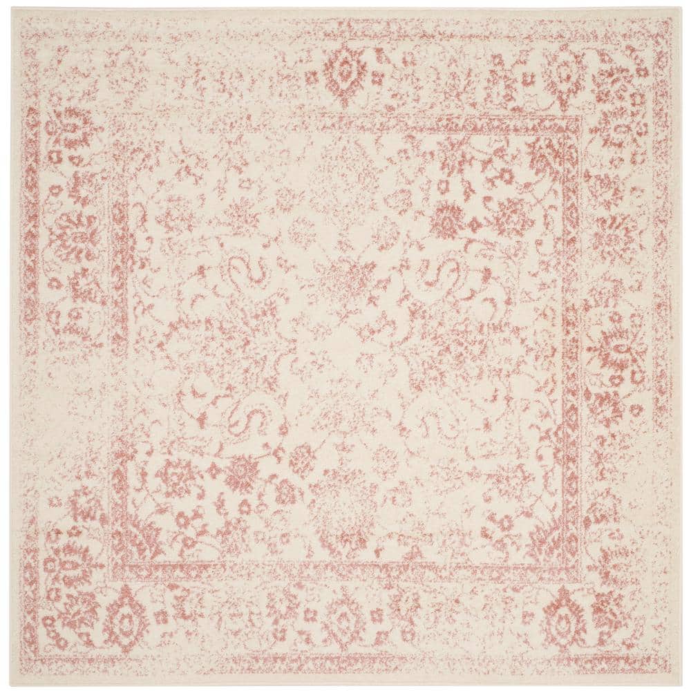SAFAVIEH Adirondack Ivory/Rose 11 ft. x 11 ft. Border Distressed Square ...