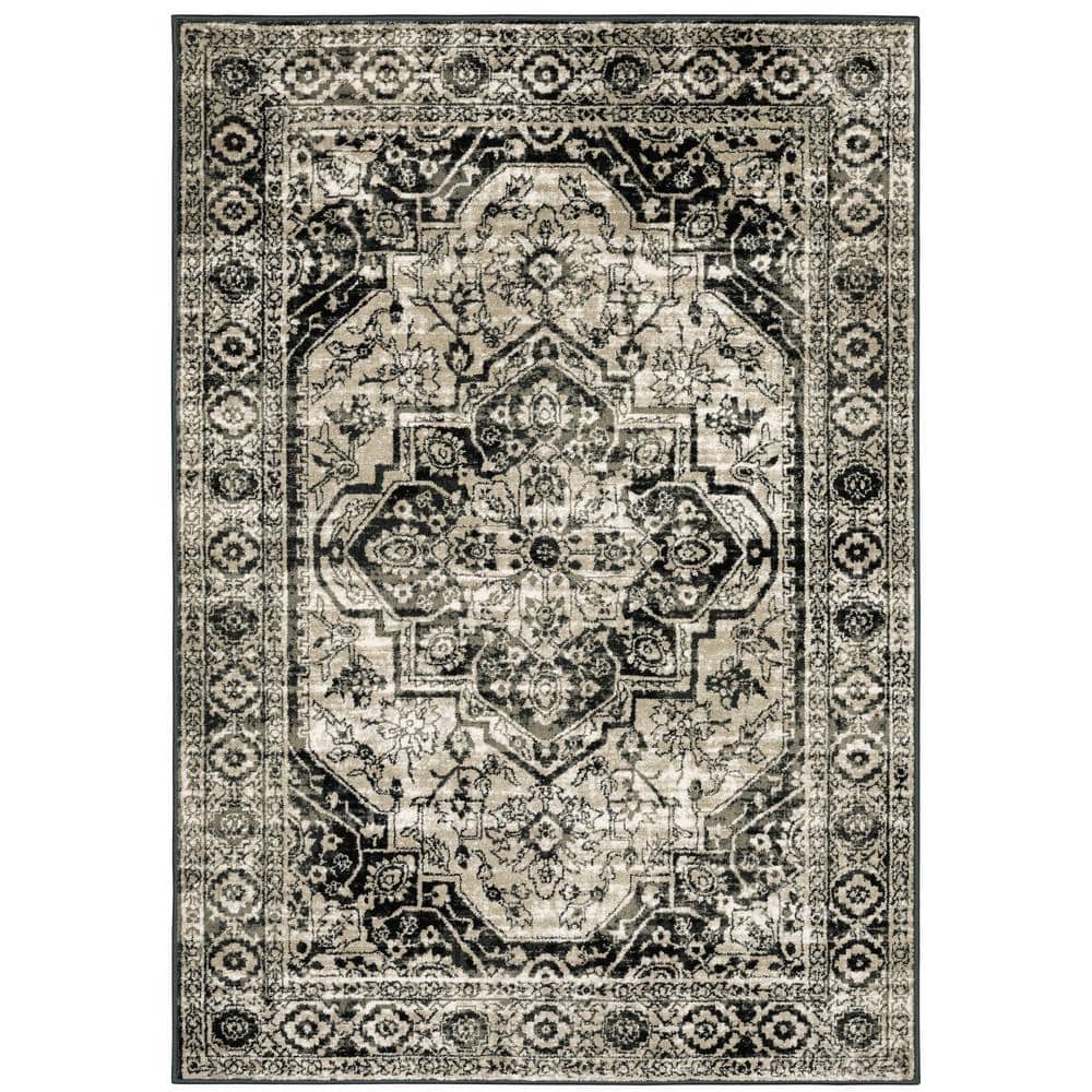 AVERLEY HOME Gracie Grey/Black 6 ft. x 9 ft. Oriental Area Rug 015097 ...