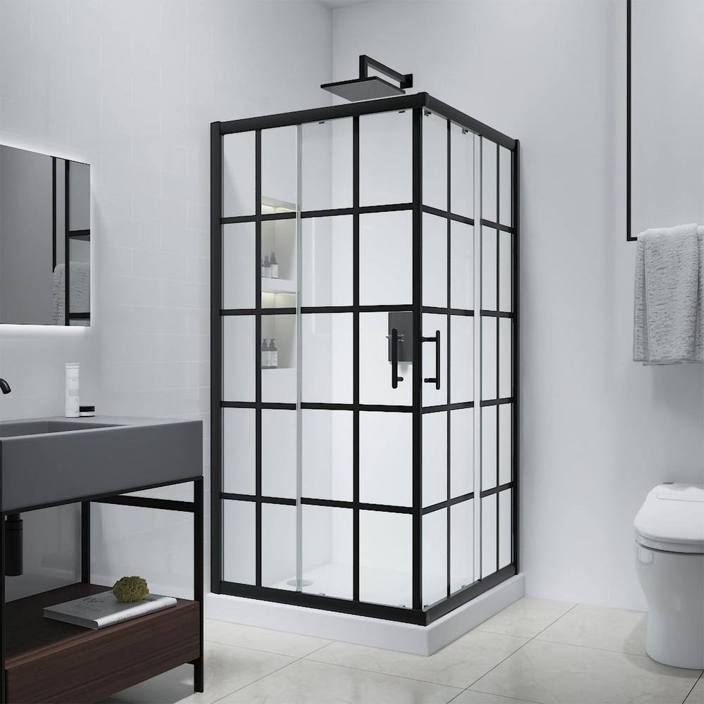 INSTER VENUS 36 in. W x 72 in. H Sliding Framed Corner Shower Enclosure ...