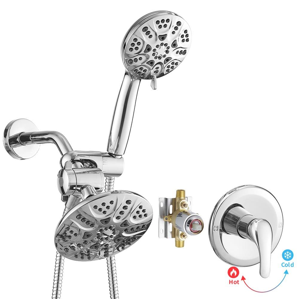 BWE Single-Handle 6-Spray Dual Shower Faucet Set Trim Kit 1.8 GPM with ...