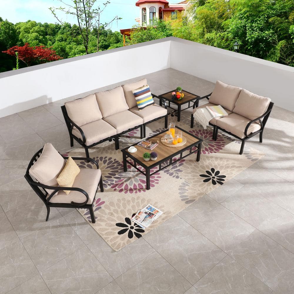 Patio Festival 8-Piece Metal Outdoor Sectional Set with Beige Cushions ...