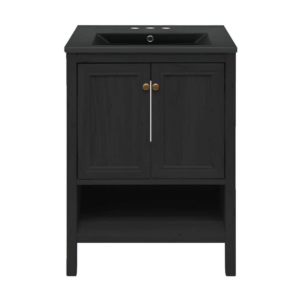 Swiss Madison Chateau 24" Freestanding Bathroom Vanity in Black Oak with Black 3-Hole Centerset ...