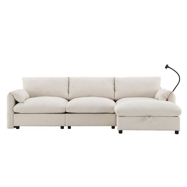 anpport Luxury 96.5 in. Pillow Top Arm 4-Piece L-Shaped Chenille ...