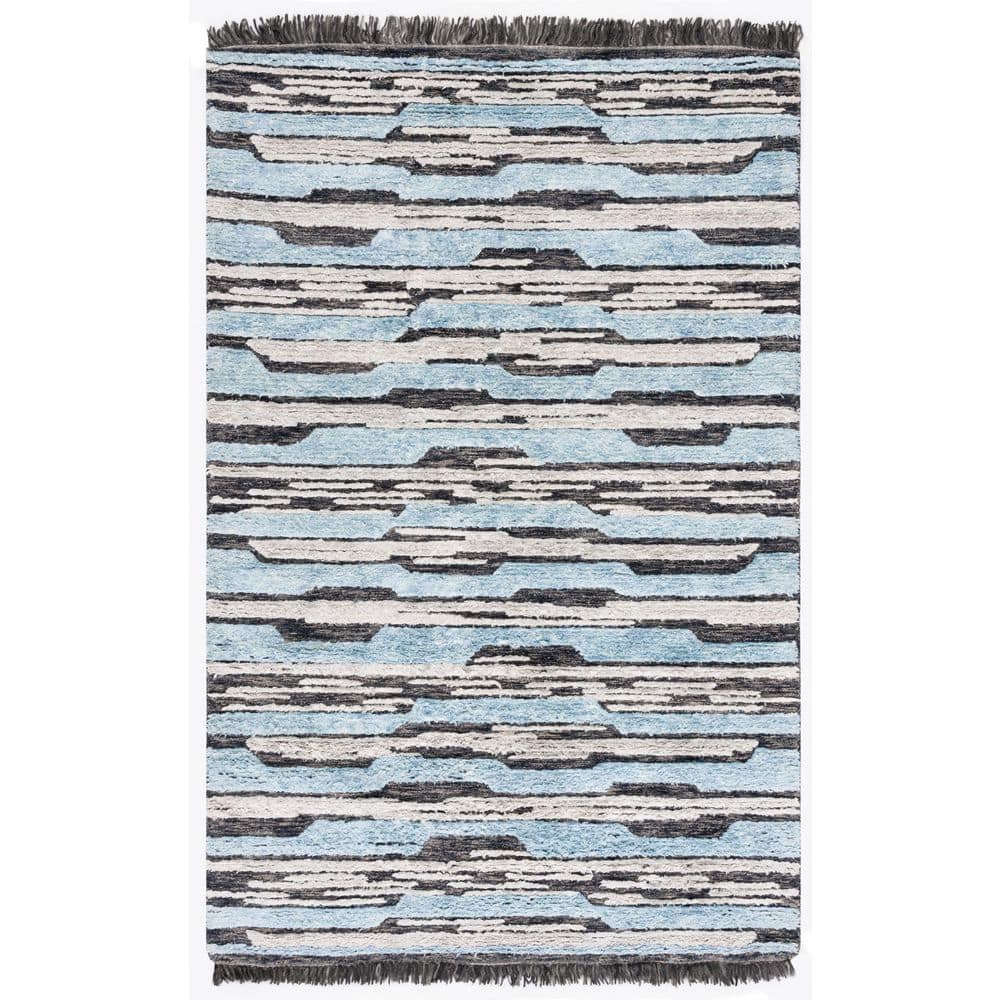 SAFAVIEH Kenya Charcoal/Blue Doormat 3 ft. x 5 ft. High-Low Flokati ...