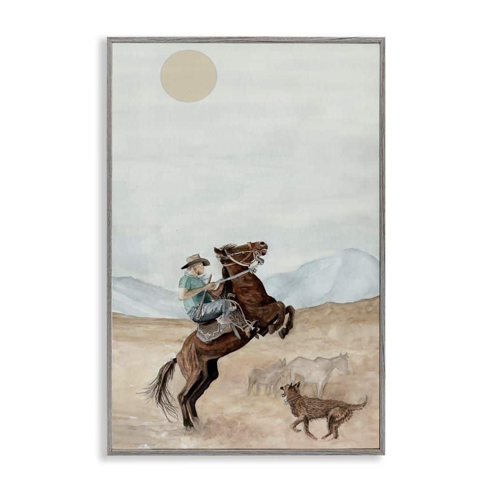 Stupell Industries Rearing Horse & Dog by Cindy Jacobs Gray Framed ...