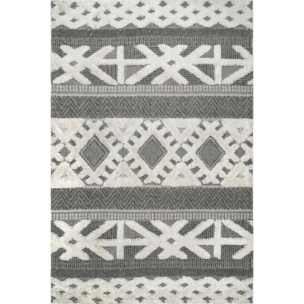 nuLOOM Keyla High Low Textured Shaggy Gray 6 ft. 7 in. x 9 ft. Area Rug ...