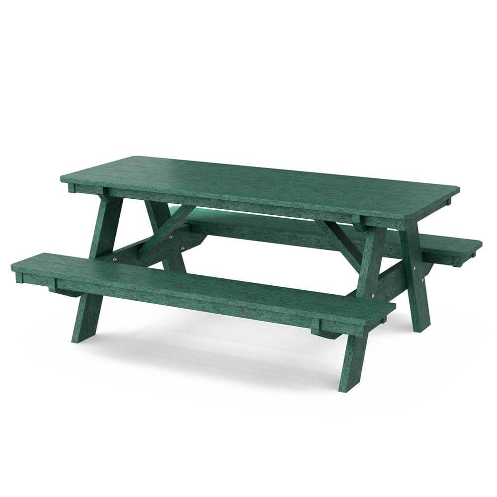 Wildridge Heritage 72 in. Turf Green Rectangle HDPE Plastic Picnic ...