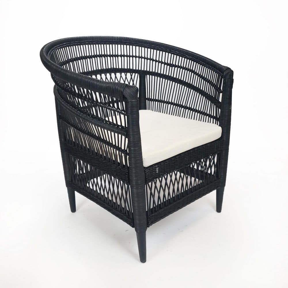 Warehouse of Tiffany Symka Curved Back Black Woven Rattan Armchair with ...