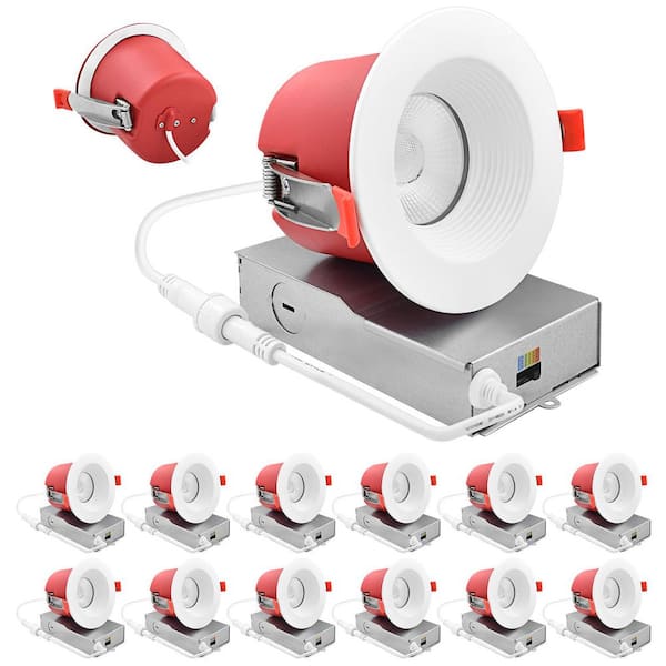 LUXRITE 4 in.Integrated LED Recessed Light J-Box 5CCT 2Hour Fire Rated ...