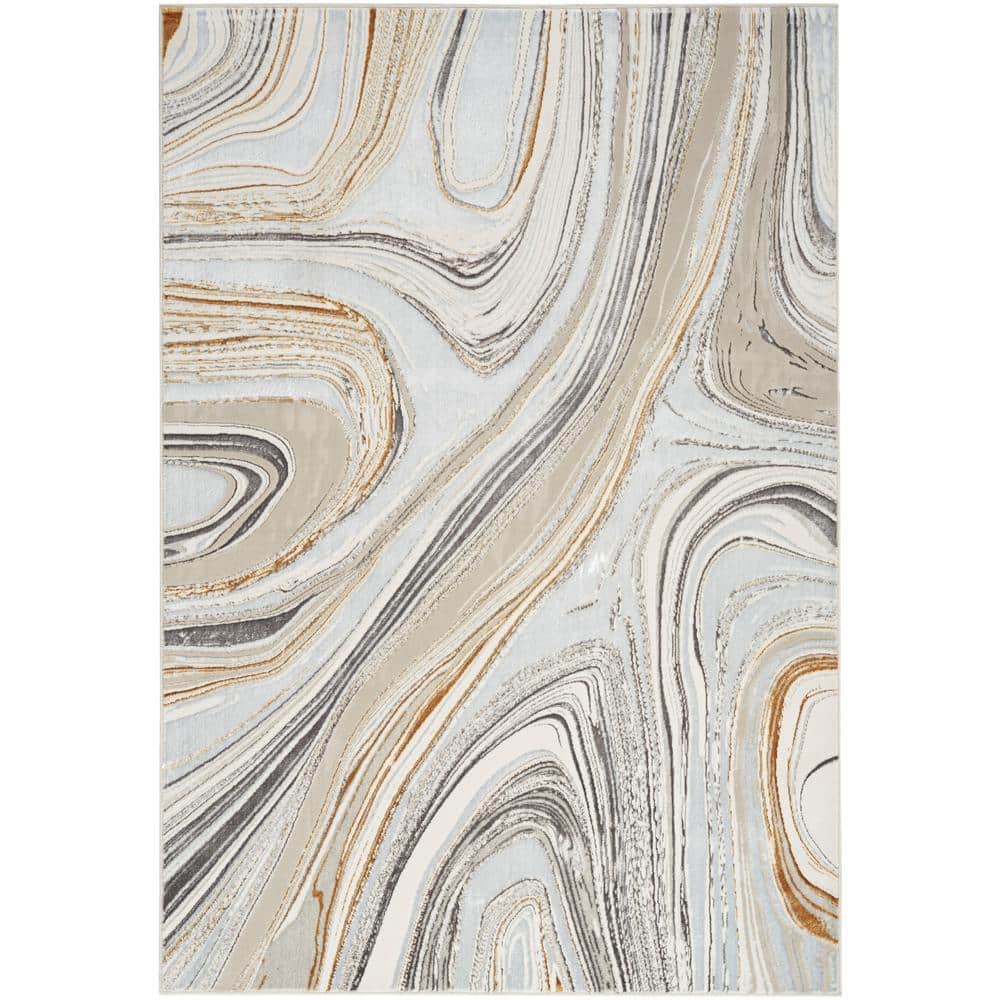 Nourison Glam Grey Gold 5 ft. x 7 ft. Abstract Contemporary Area Rug ...