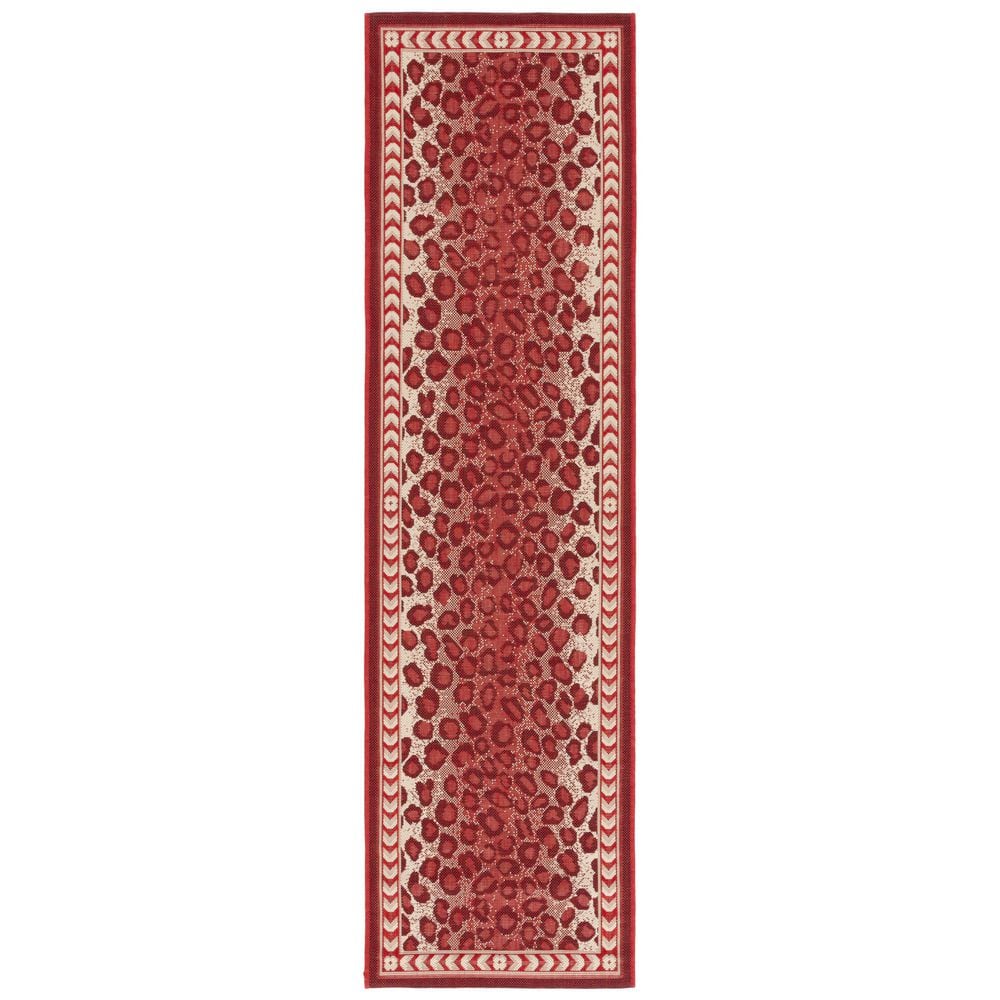 SAFAVIEH Courtyard Red/Beige 2 ft. x 8 ft. Border Cheetah Indoor ...