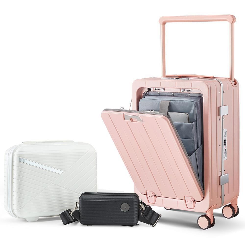 Nivencai 3-Piece Luggage Set Aluminum Frame 20 in. with Front Open ...