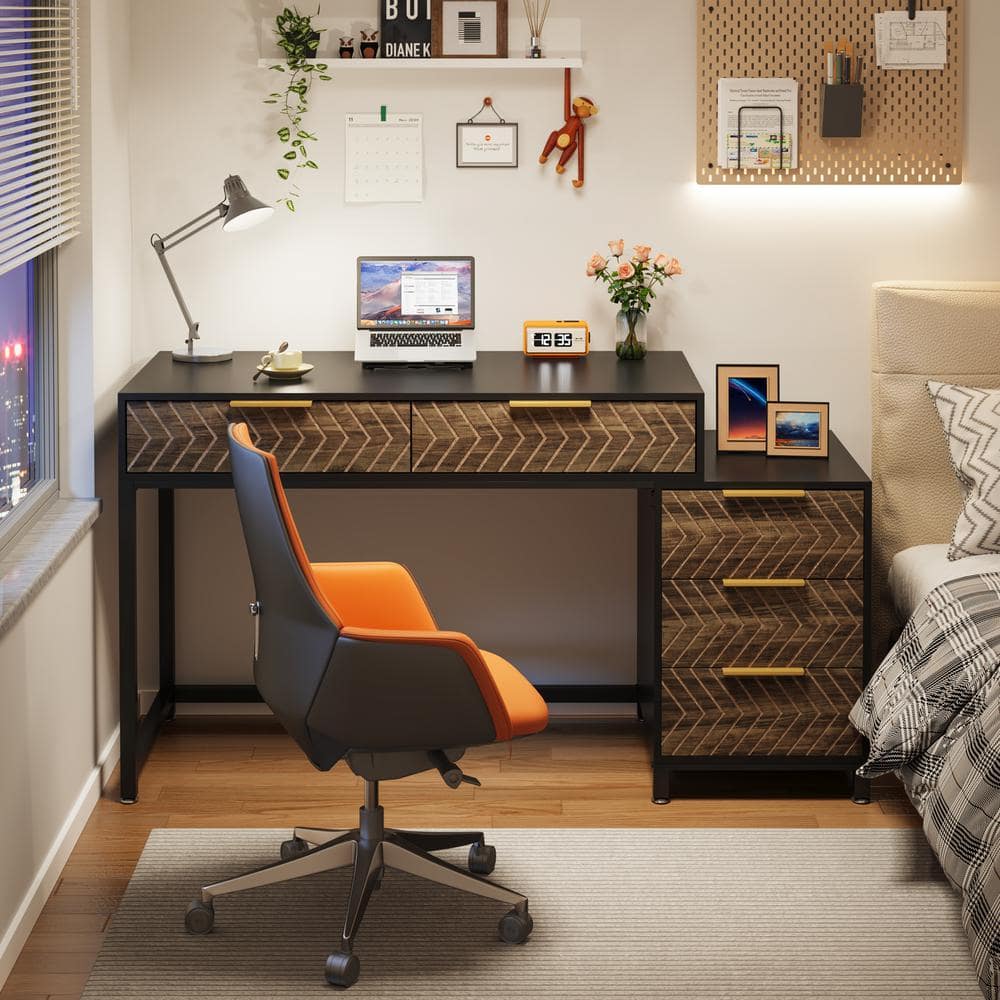 BYBLIGHT Moronia 47 in. Rectangular Rustic Brown Wood Computer Desk ...