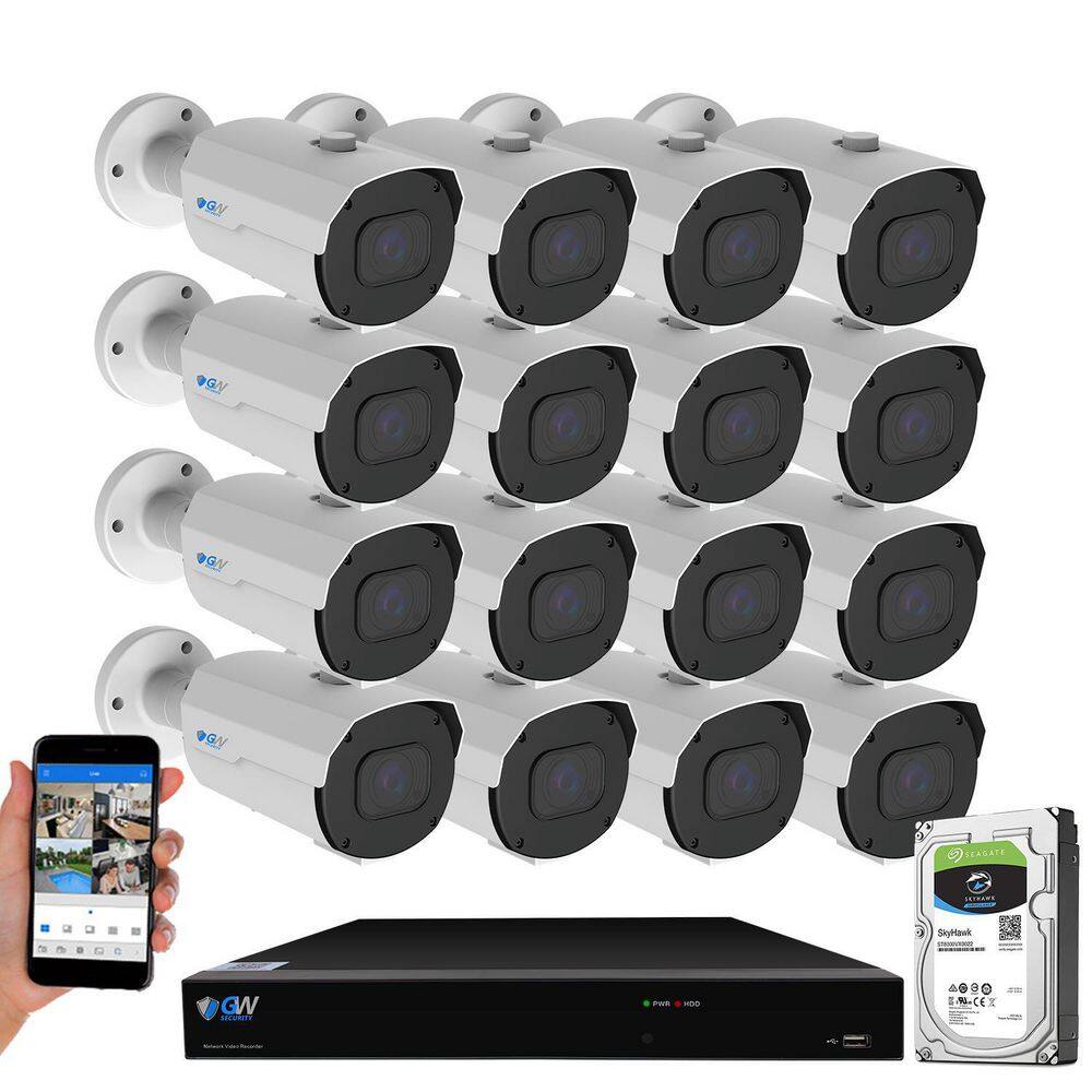 GW Security 16-Channel 8MP NVR 4TB HDD Surveillance System with 16 Wired IP Bullet Cameras 2.7 ...