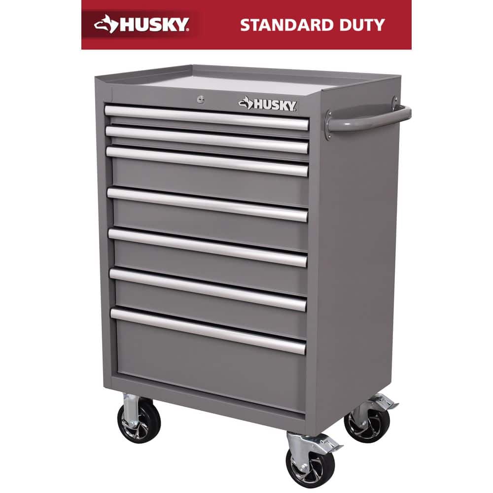 Husky Standard-Duty 27 in. 7-Drawer Gray Rolling Tool Cabinet H27TR5GRY ...