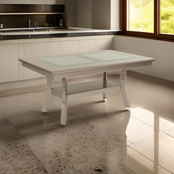 Benjara 66 in. Champagne Beige Glass 4 Legs Dining Table Seating 6 ...