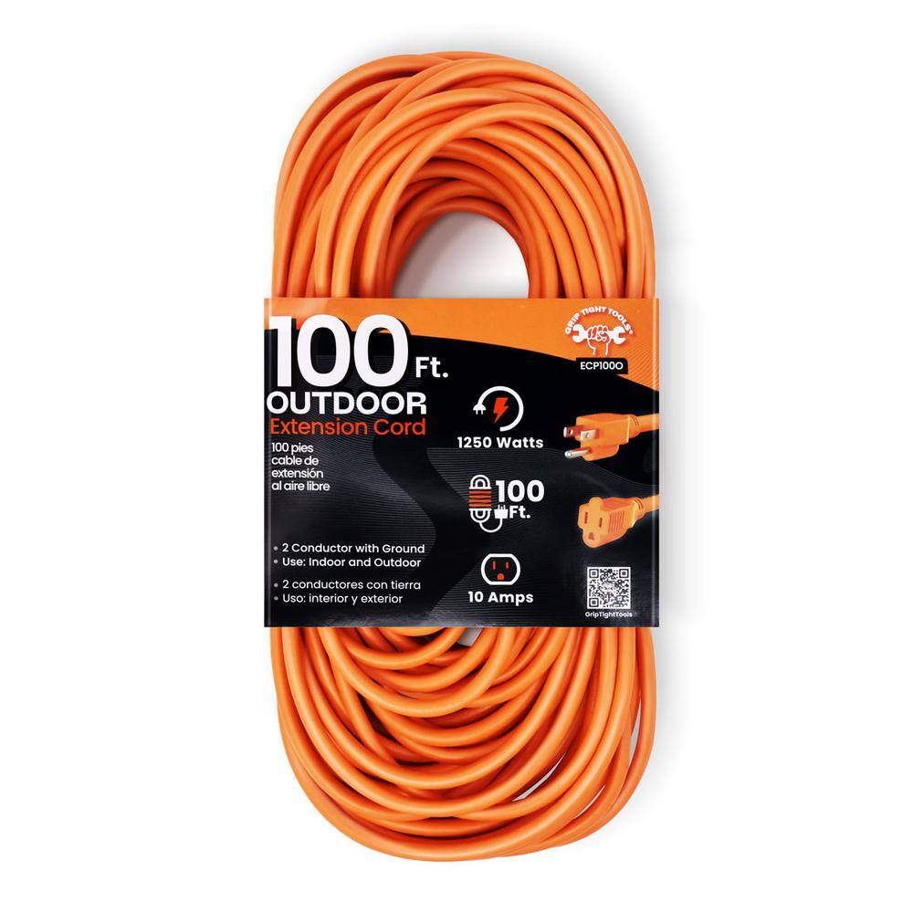GRIP TIGHT TOOLS 100 ft. 16/3 SJT Outdoor Extension Cord, Orange ...