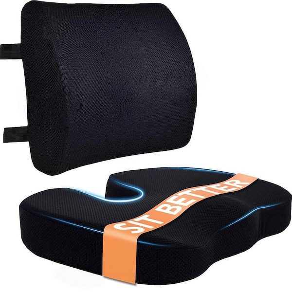 Black Memory Foam Seat Cushion with Lumbar Support Pillow for Office ...