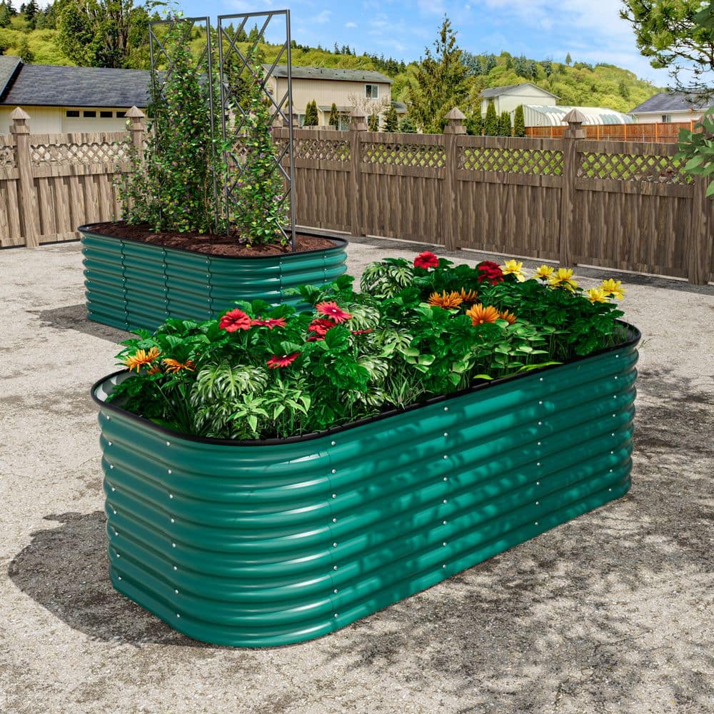 VEIKOUS Green Galvanized Steel Raised Garden Bed 9-in-1 Planter Box ...