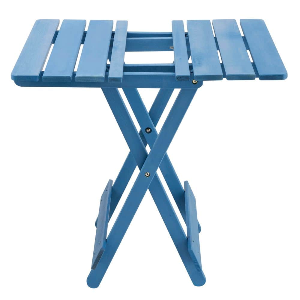 Siavonce 19.75 in. Blue Square Outdoor Solid Wood Folding Table for ...