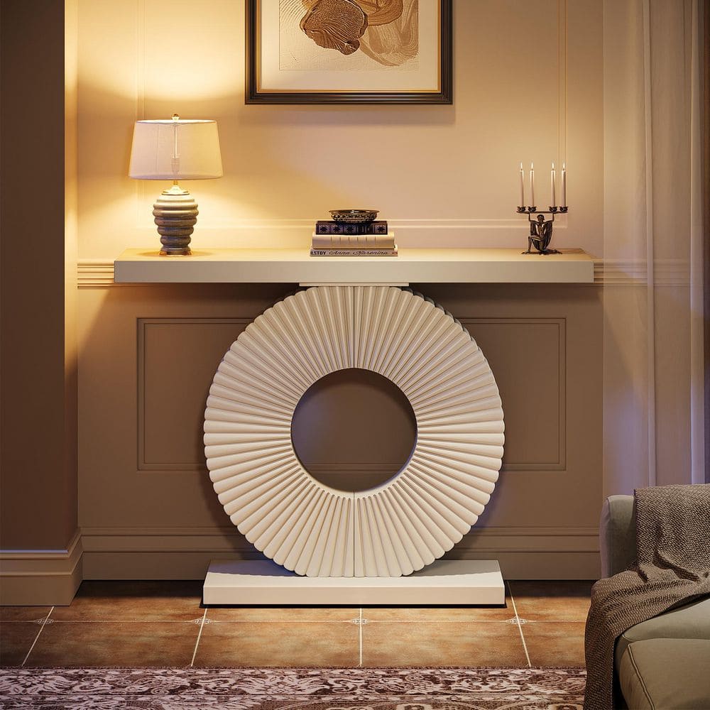 BYBLIGHT Turrella 39 in. White Rectangle Engineered Wood Console Table ...
