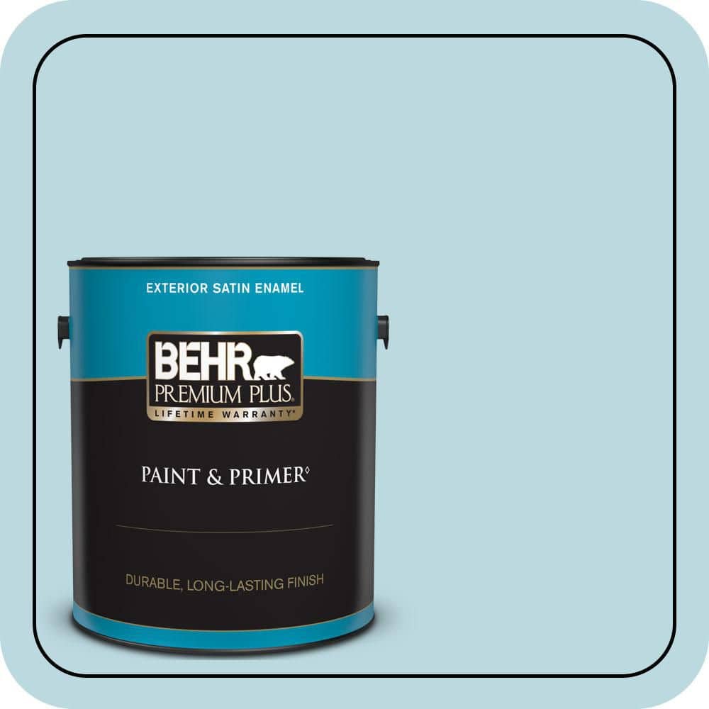 BEHR PREMIUM PLUS 1 gal. #S460-1 Air Blue Satin Enamel Exterior Paint ...