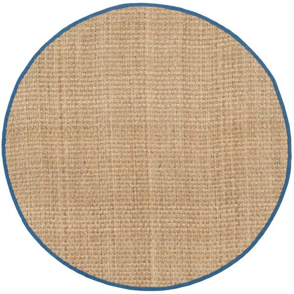 SAFAVIEH Natural Fiber Natural/Navy 8 ft. x 8 ft. Border Woven Round ...