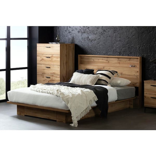 South Shore Musano Brown ParticleBoard Frame Queen Size Platform Bed ...