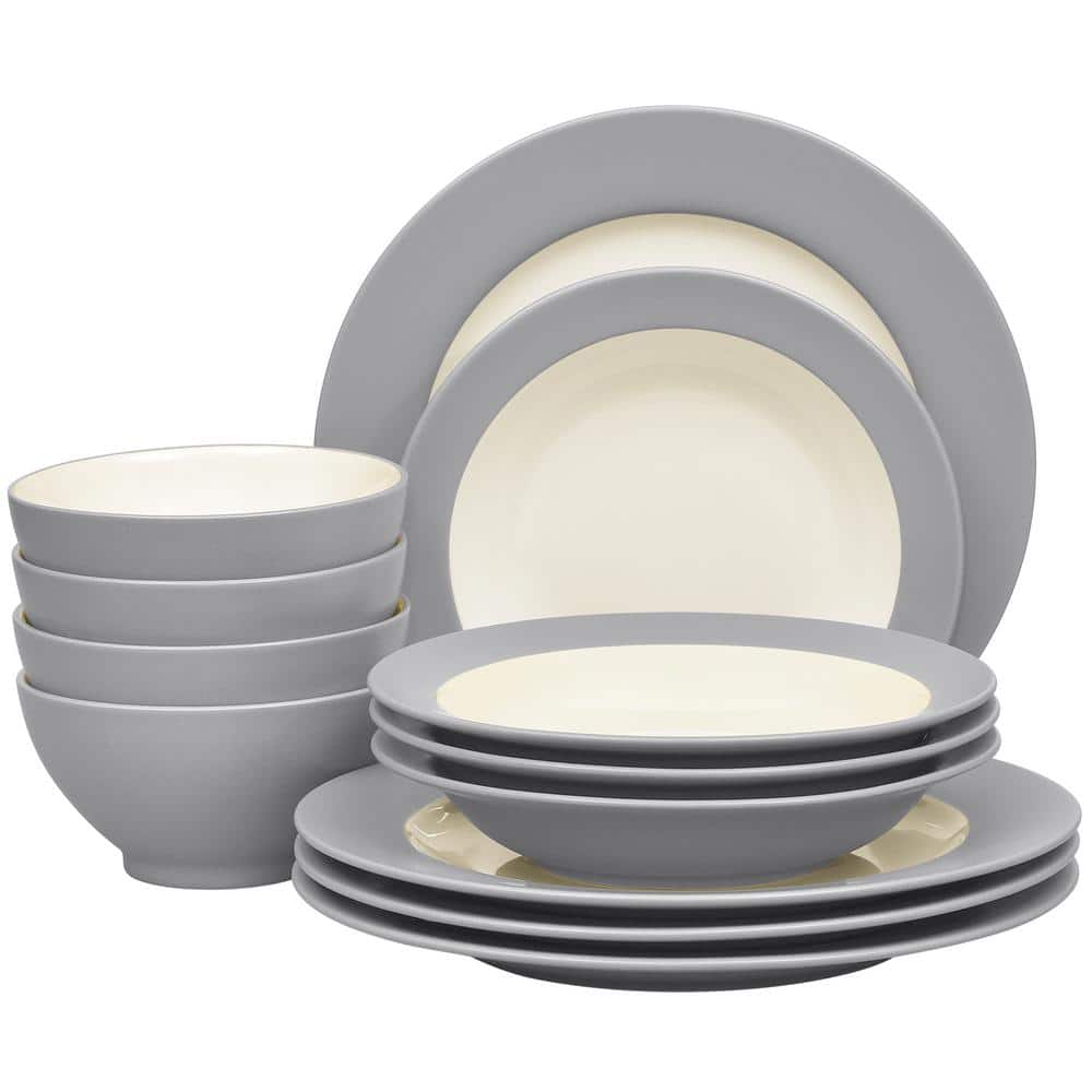 Noritake Colorwave Slate 12-Piece (Gray) Stoneware Rim Dinnerware Set ...