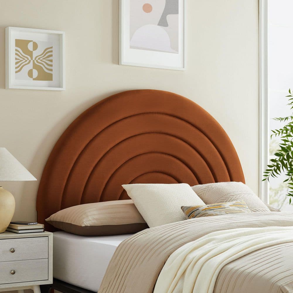 MODWAY Solana Soft Arch Shaped Round Queen Headboard in Rust MOD-7171 ...