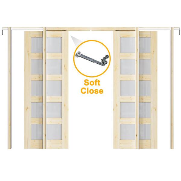 ARK DESIGN 60 in. x 80 in. 5-Lite Frosted Glass Unfinished Solid Core ...