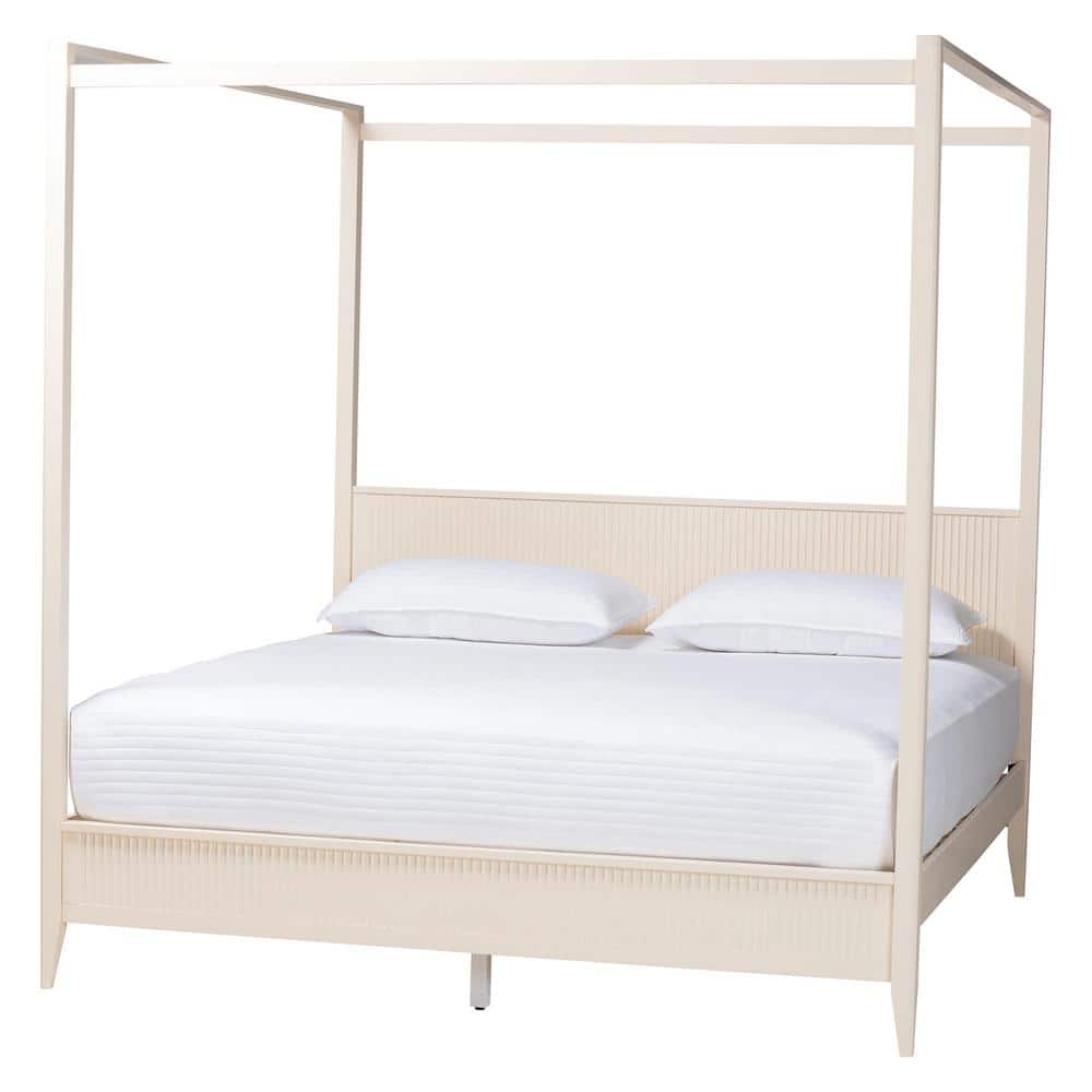 Baxton Studio Primrose White Wood Frame King Size Canopy Bed 249 13821 HD The Home Depot