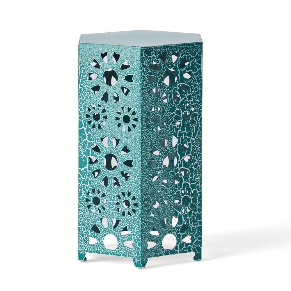 Zeus & Ruta 22 in. H Teal Metal Outdoor Patio Side Table with Sunburst ...