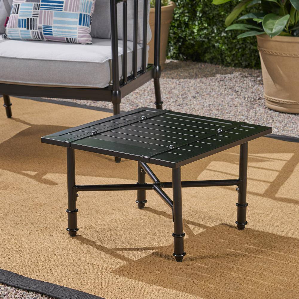 Noble House Vienne 14 in. Matte Black Square Metal Outdoor Patio Side ...